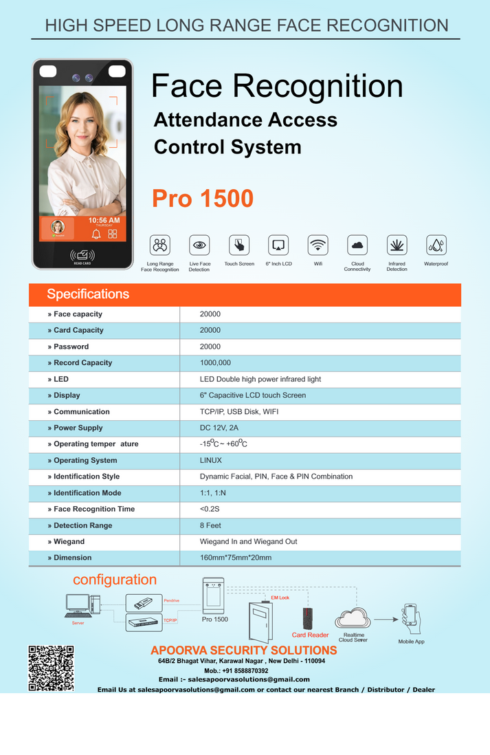 Realtime Pro 1500 Face Recognition Attendance Access Control System – Navkar Systems