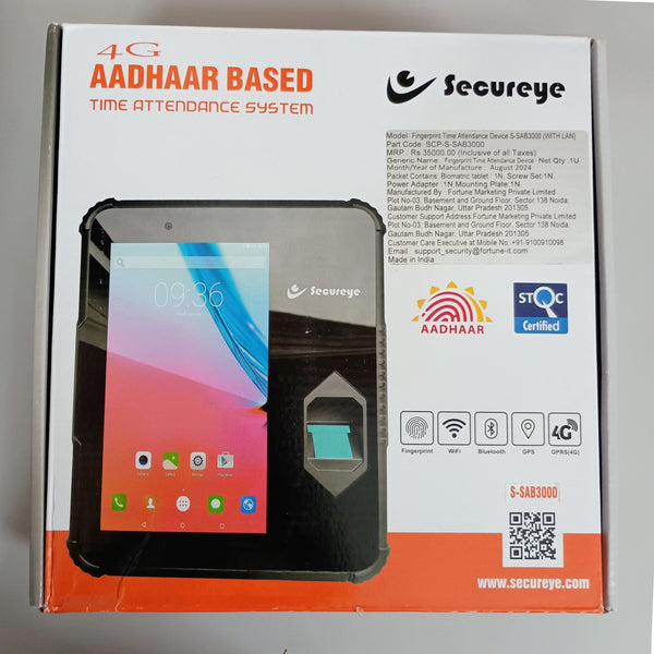 Aadhaar Enabled Secureye S-SAB3000 Biometric System, 4G AADHAAR BASED – Navkar Systems